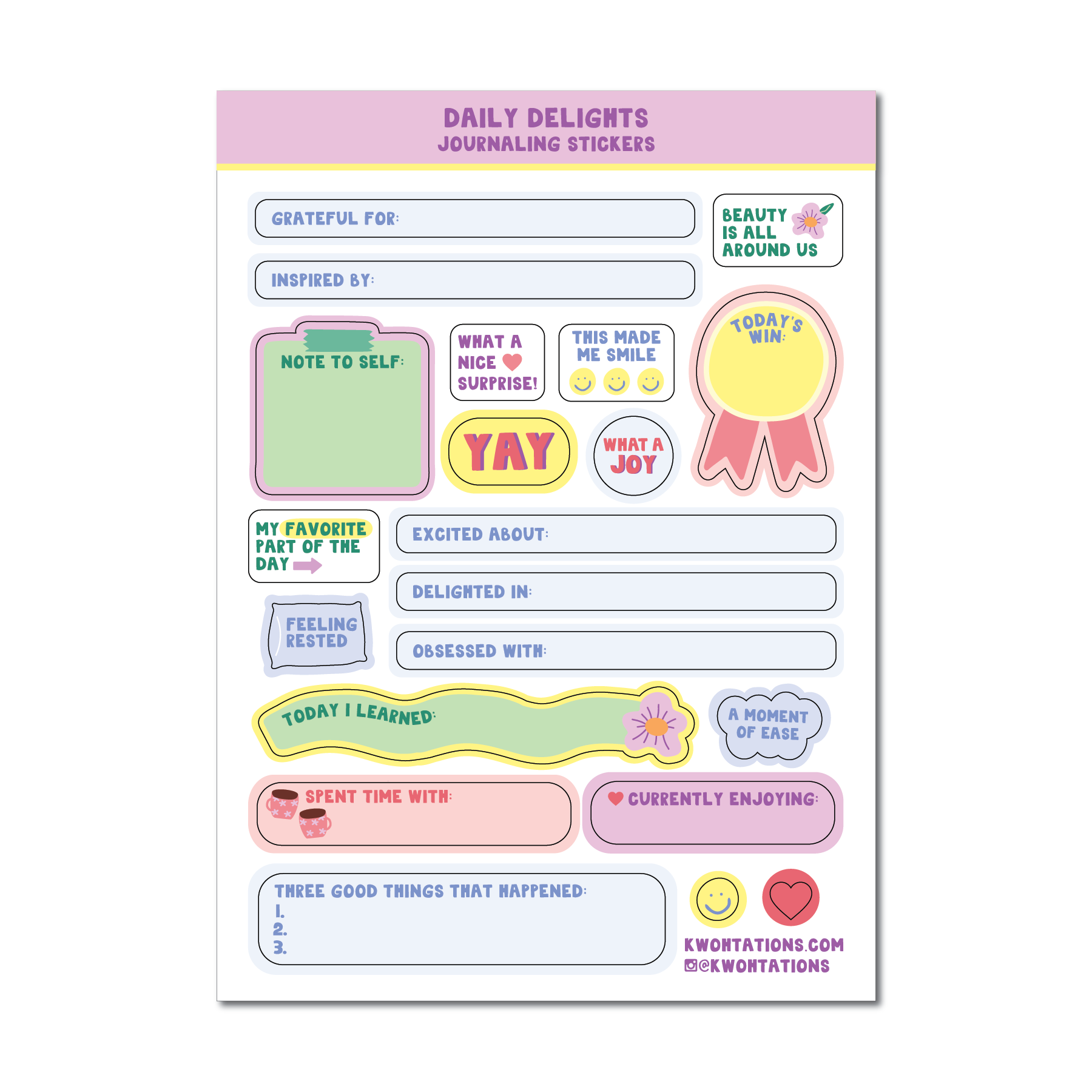 Daily Delights – Writable Paper Planner Sticker Sheet – Kwohtations