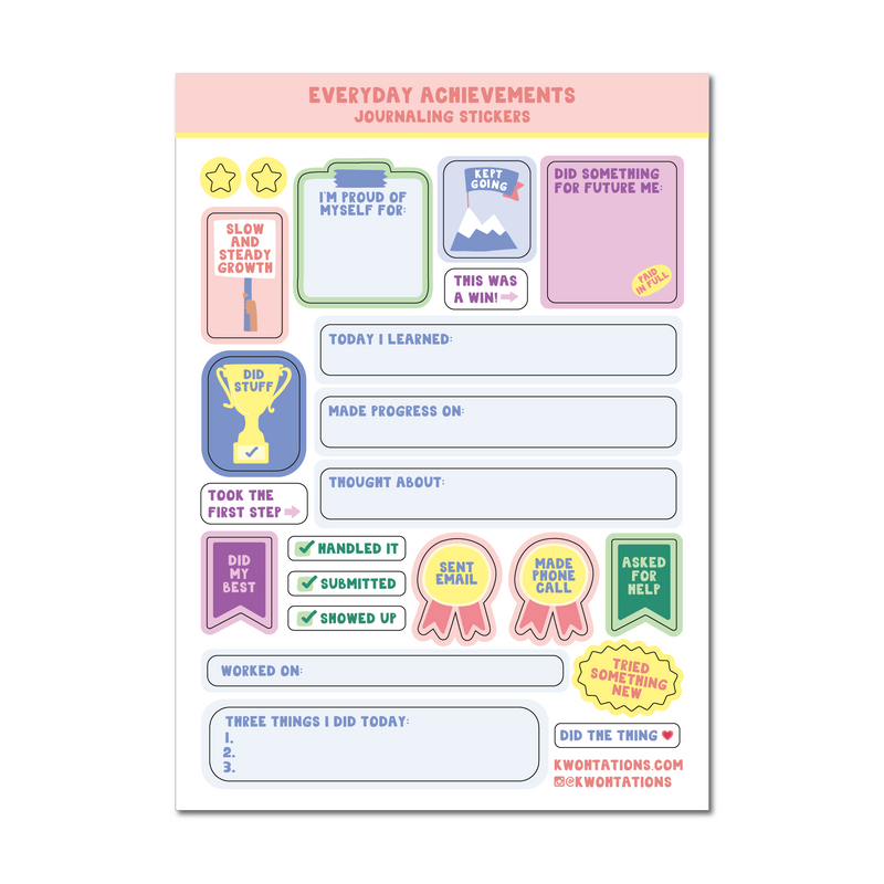 Everyday Achievements – Writable Paper Planner Sticker Sheet – Kwohtations